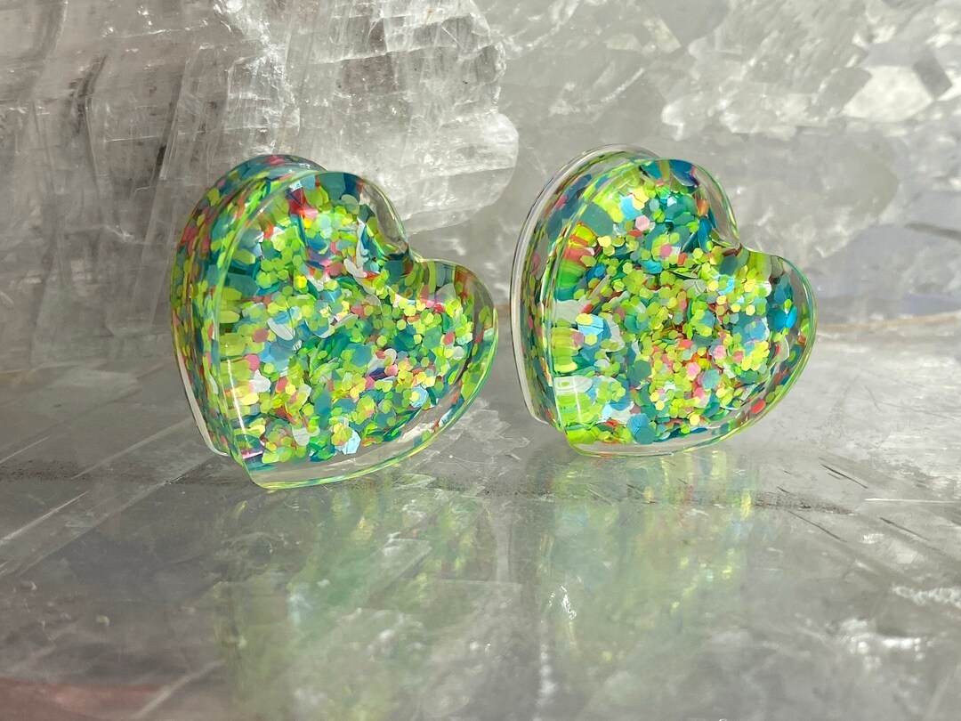 Cady Love Heart Blue Neon Green Pink Glitter Shaped Ear Plugs Gauges ...