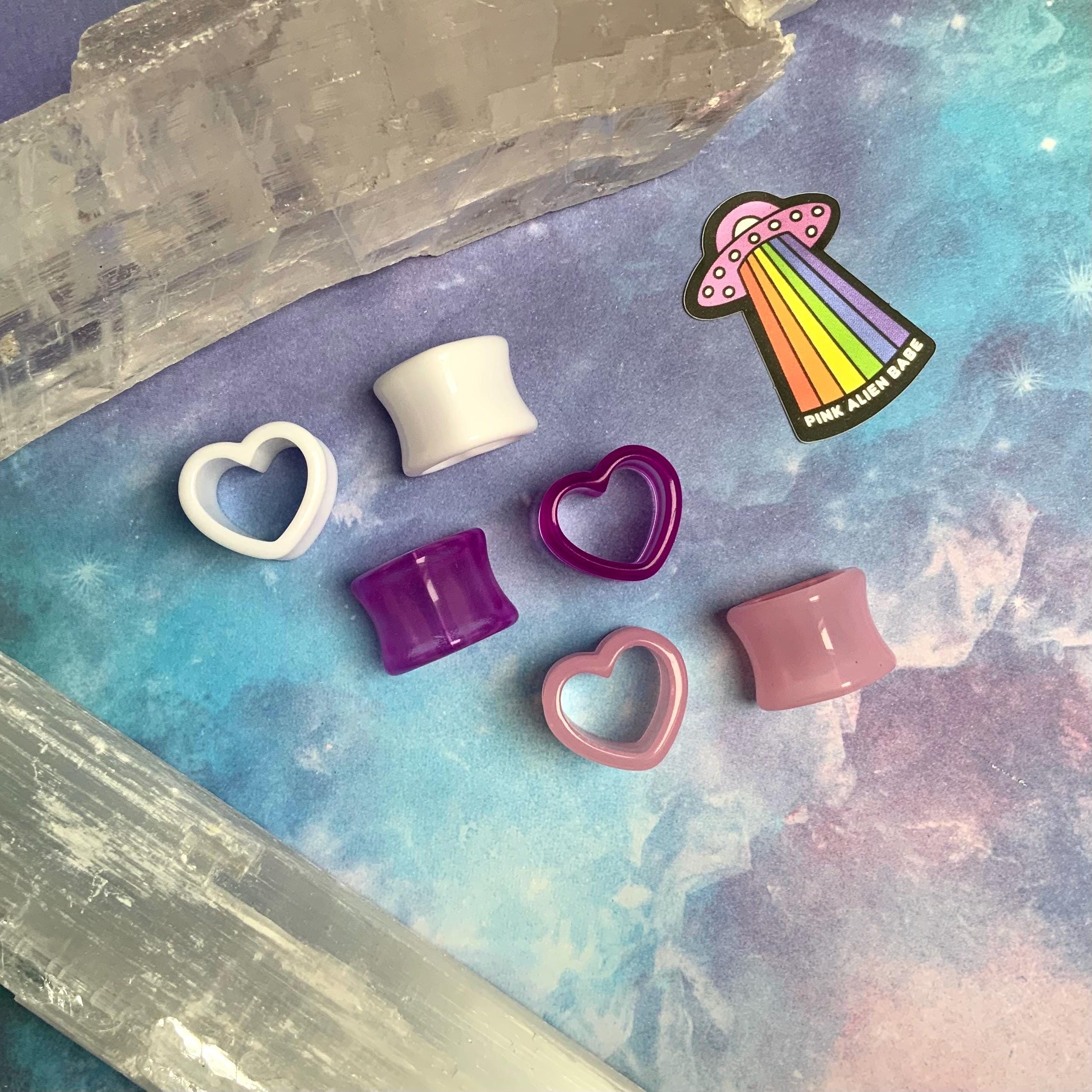 3 Pairs! “true Self Love in the Day” Hearts Set Ear Plugs Gauges Pink ...