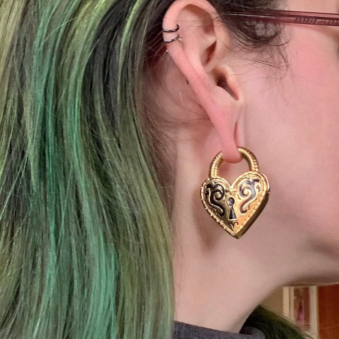 Eternally Locked Ear Weights Gold Steel Lover Padlock Hangers Pair ...