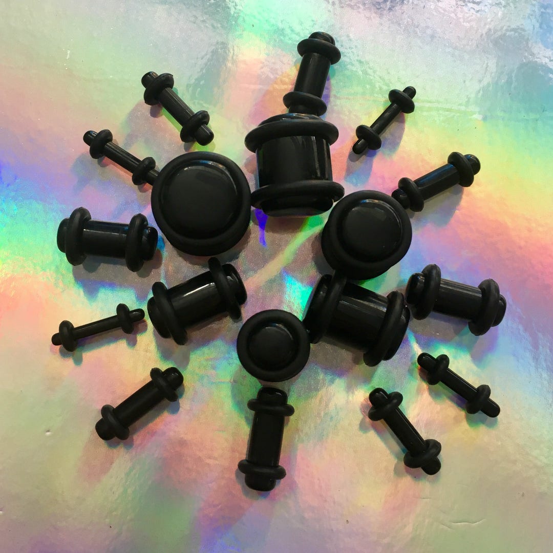 Black Non-flare Acrylic Ear Plugs Stretchers Gauges Pair/kit, Sizes ...
