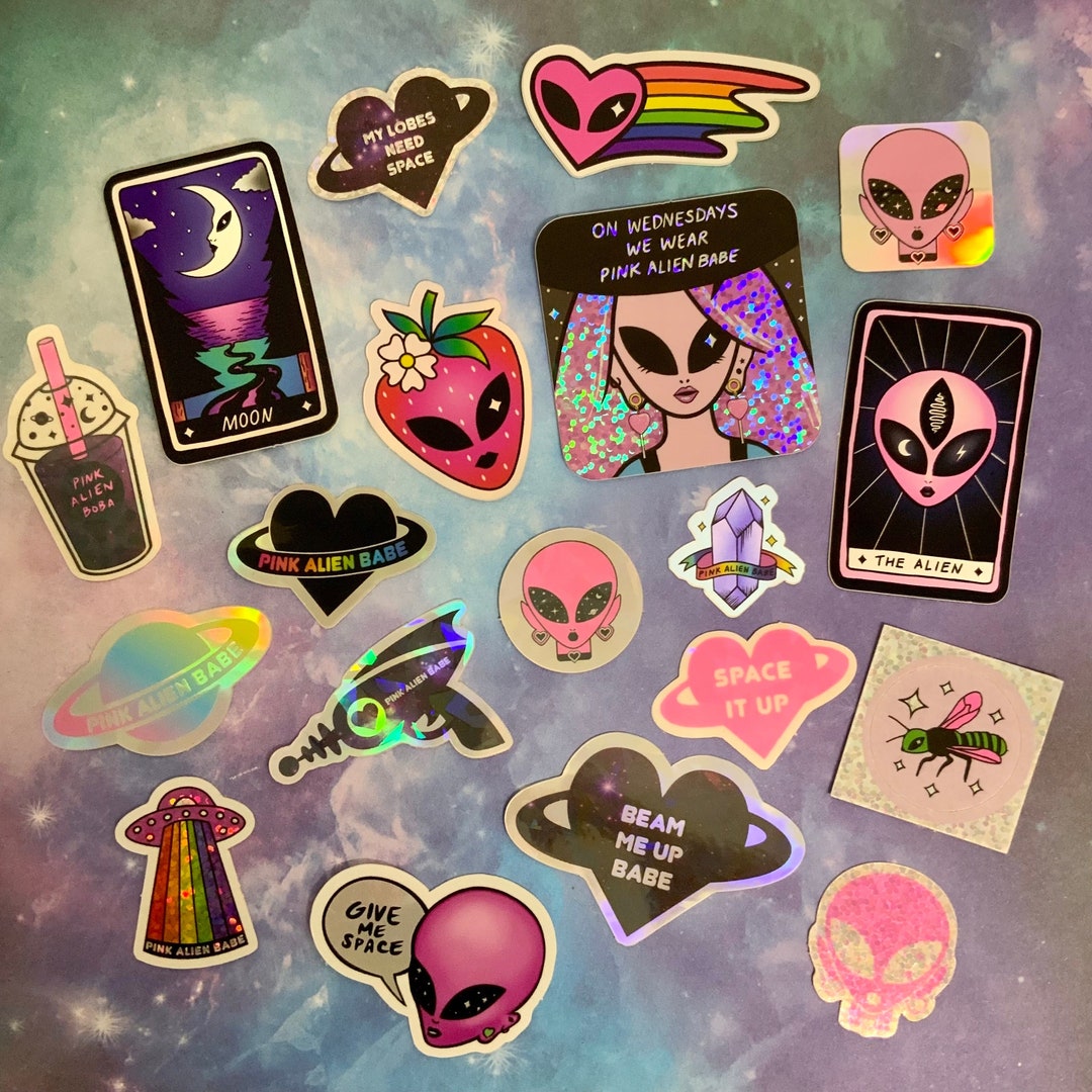 MYSTERY STICKERS PACK Pink Alien Babe Sticker Bomb Grab Bag! Mystery ...