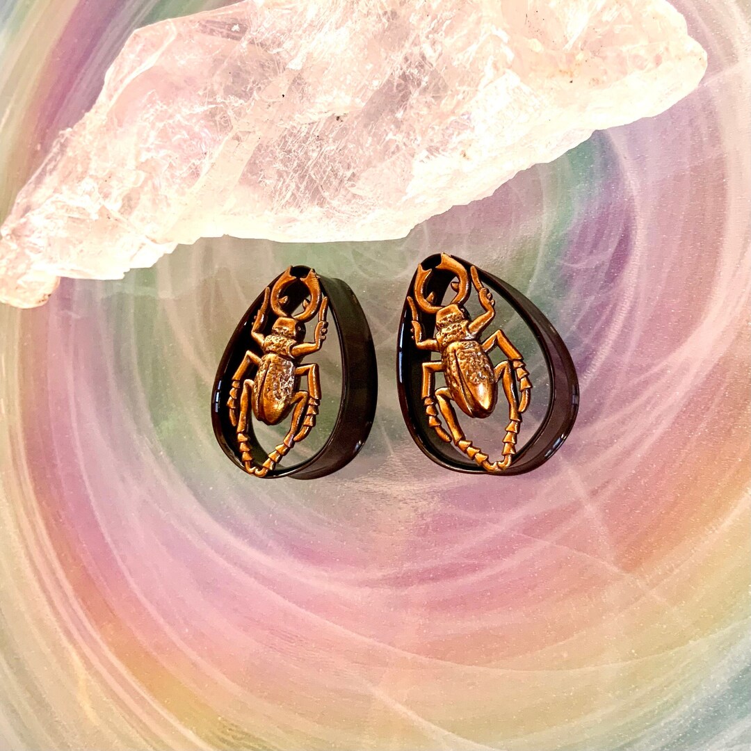Stag Beetle Teardrop Ear Plugs Black Bronze Steel Halloween Gauges ...