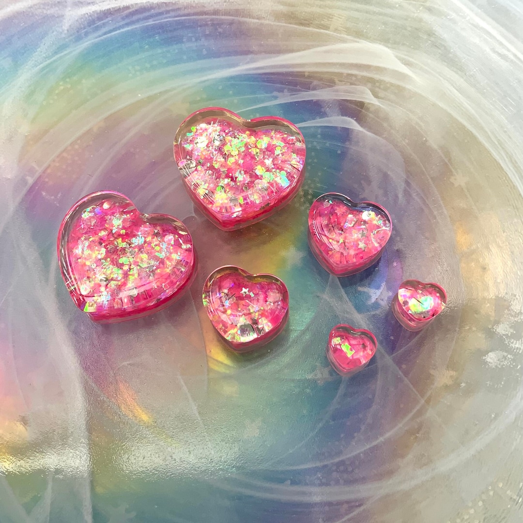Up to 2" Beauty Love Heart Pastel Pink Glitter Ear Plugs Gauges Hearts ...