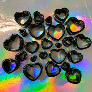 Up to 2" Night Love Black Heart Shaped Ear Plugs Gauges Tunnels Hollow ...