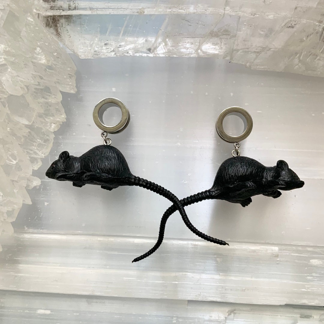 Baby Rats! Dangles Silver Steel Halloween Ear Plugs Gauges Tunnels ...