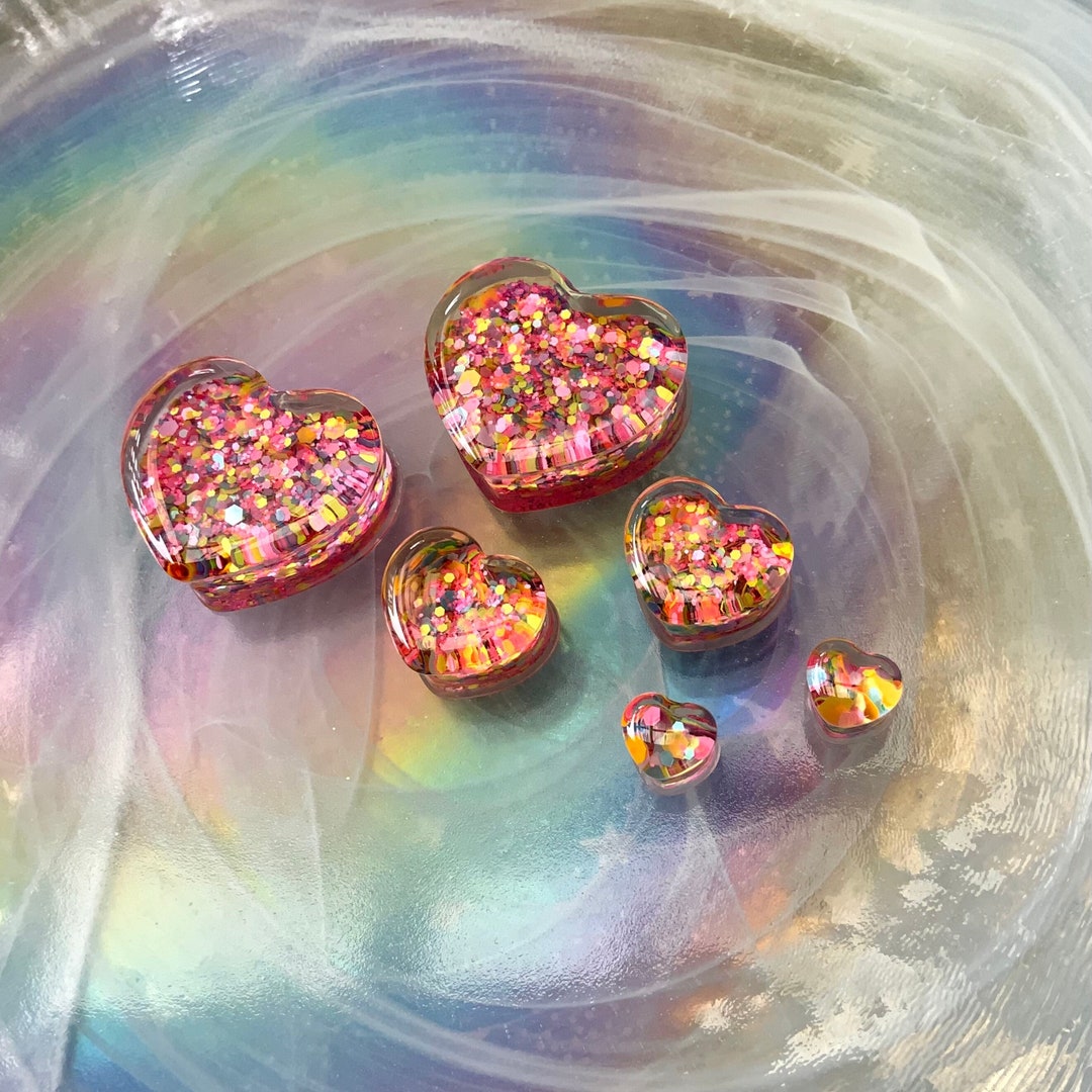 Regina Love Heart Pink Pastel Glitter Heart Shaped Ear Plugs Gauges ...