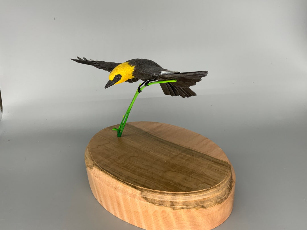 Yellow-headed Blackbird - Miniature Wood Carving - Etsy