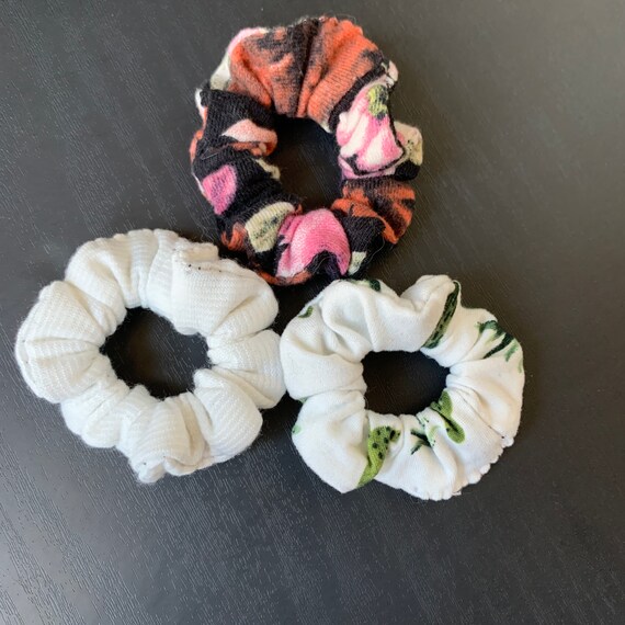 Variegated Mini Scrunchies Three-pack Cream Floral and Cacti - Etsy
