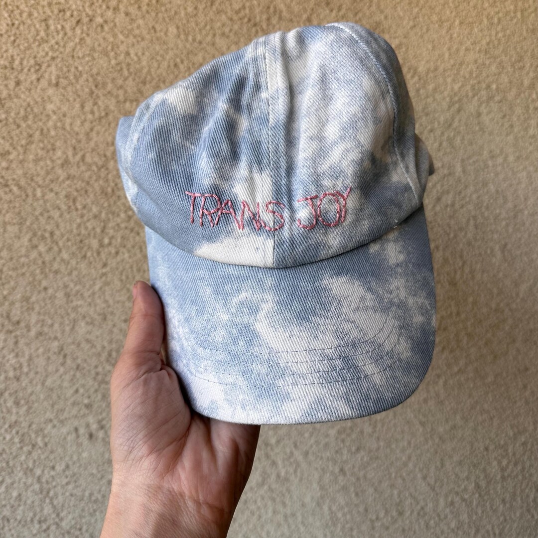 Hand Embroidered 'trans Joy' Baseball Cap - Blue & White Dad Hat - Etsy