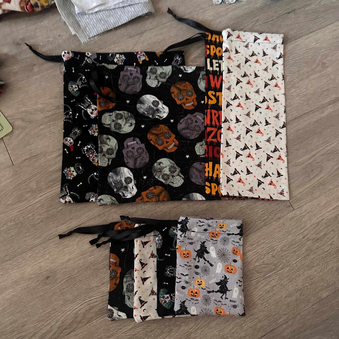 Drawstring Fabric Book Gift Bags Spooky Halloween Witchy Tarot Cat ...