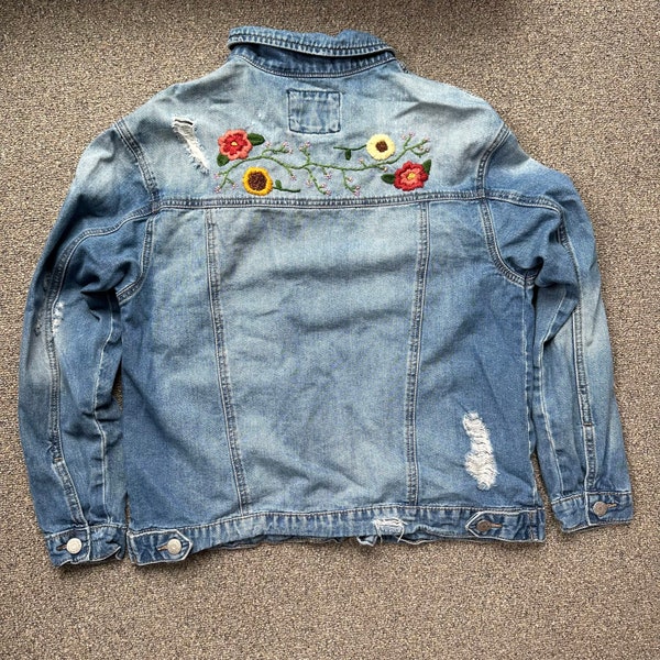 Hand Embroidered Jean Jacket - Etsy