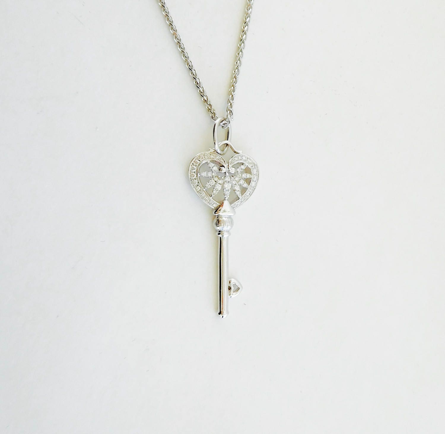 Solid 18ct white gold and diamond key diamond encrsuted key | Etsy