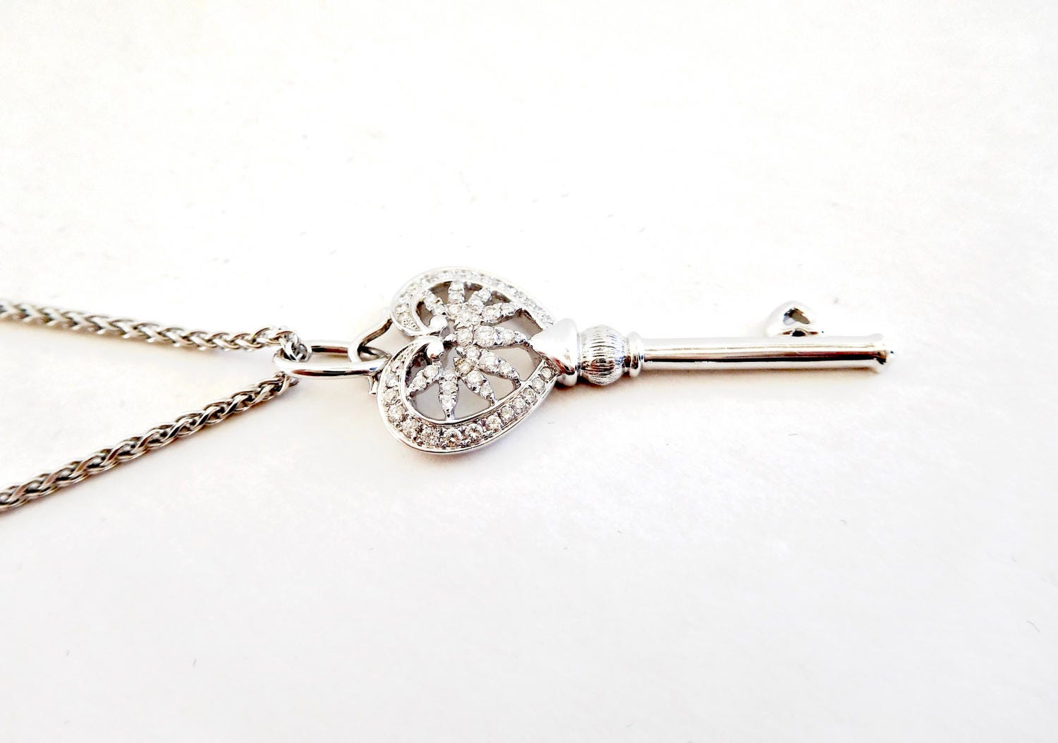 Solid 18ct white gold and diamond key diamond encrsuted key | Etsy