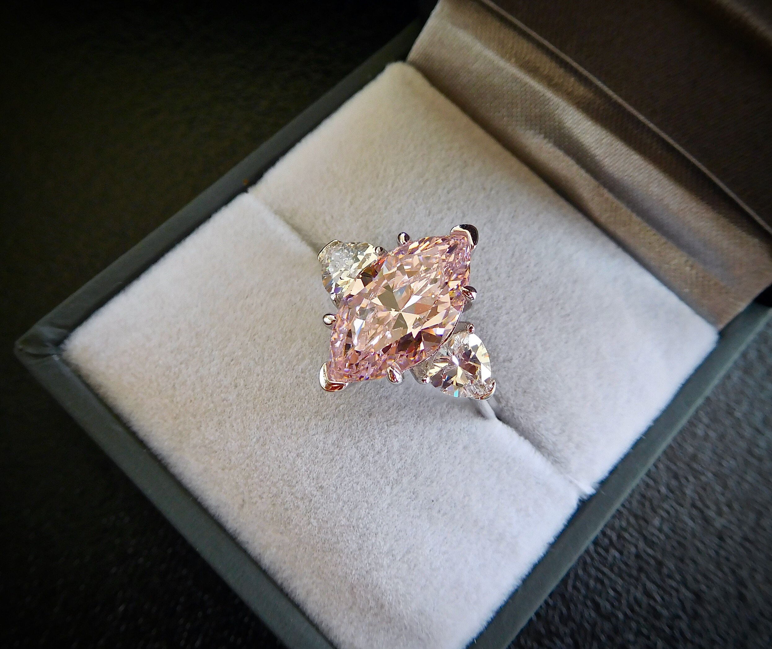 3.50ct Marquise Pink Diamond Engagement Ring Man Made Diamond - Etsy