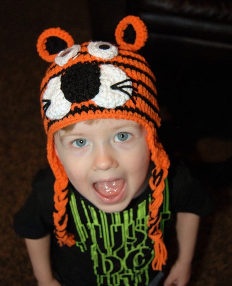 Kids tiger hat with ear flaps toddler tiger beanie toddler | Etsy