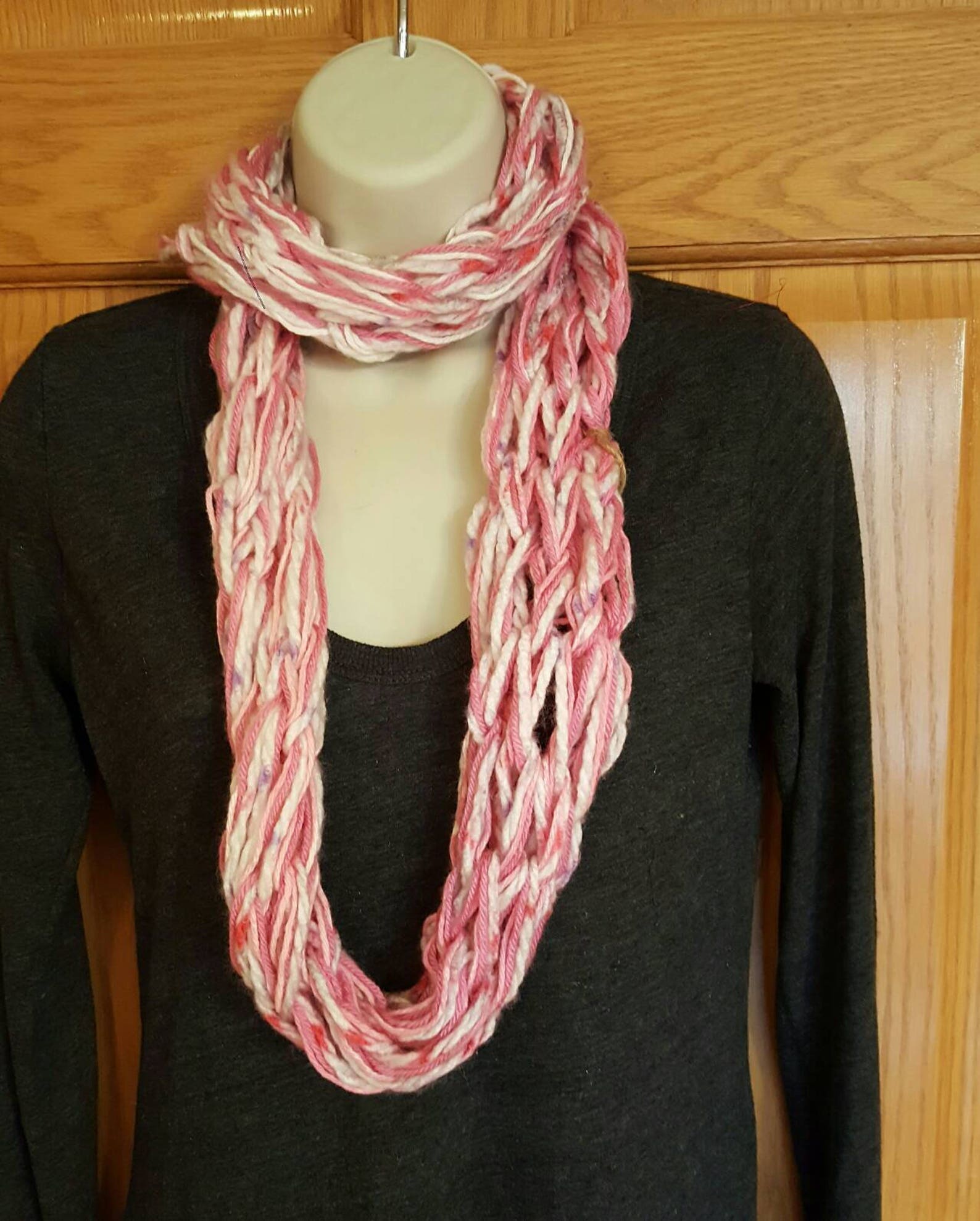 Pink knit infinity scarf Chunky pink arm knit scarf knit | Etsy