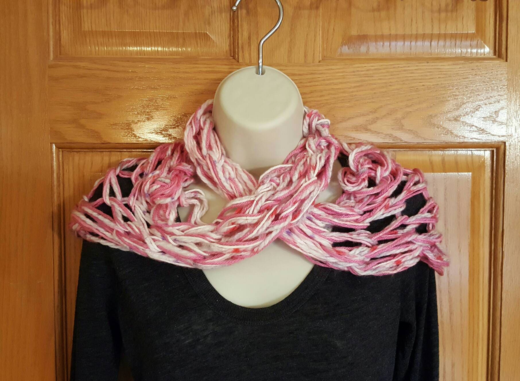Pink knit infinity scarf Chunky pink arm knit scarf knit | Etsy
