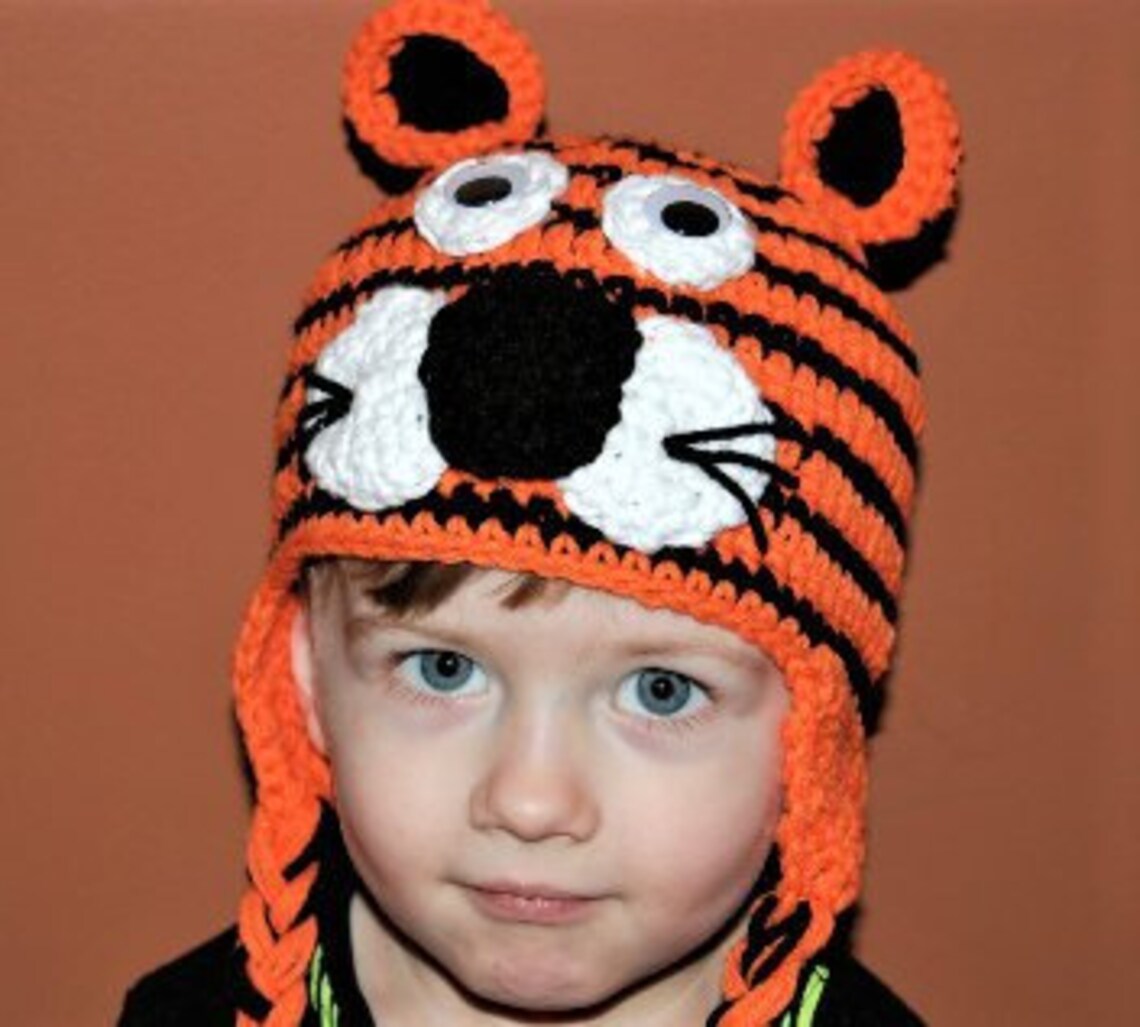 Kids tiger hat with ear flaps toddler tiger beanie toddler | Etsy