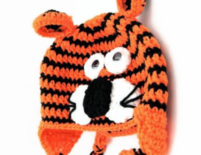 Kids tiger hat with ear flaps toddler tiger beanie toddler | Etsy
