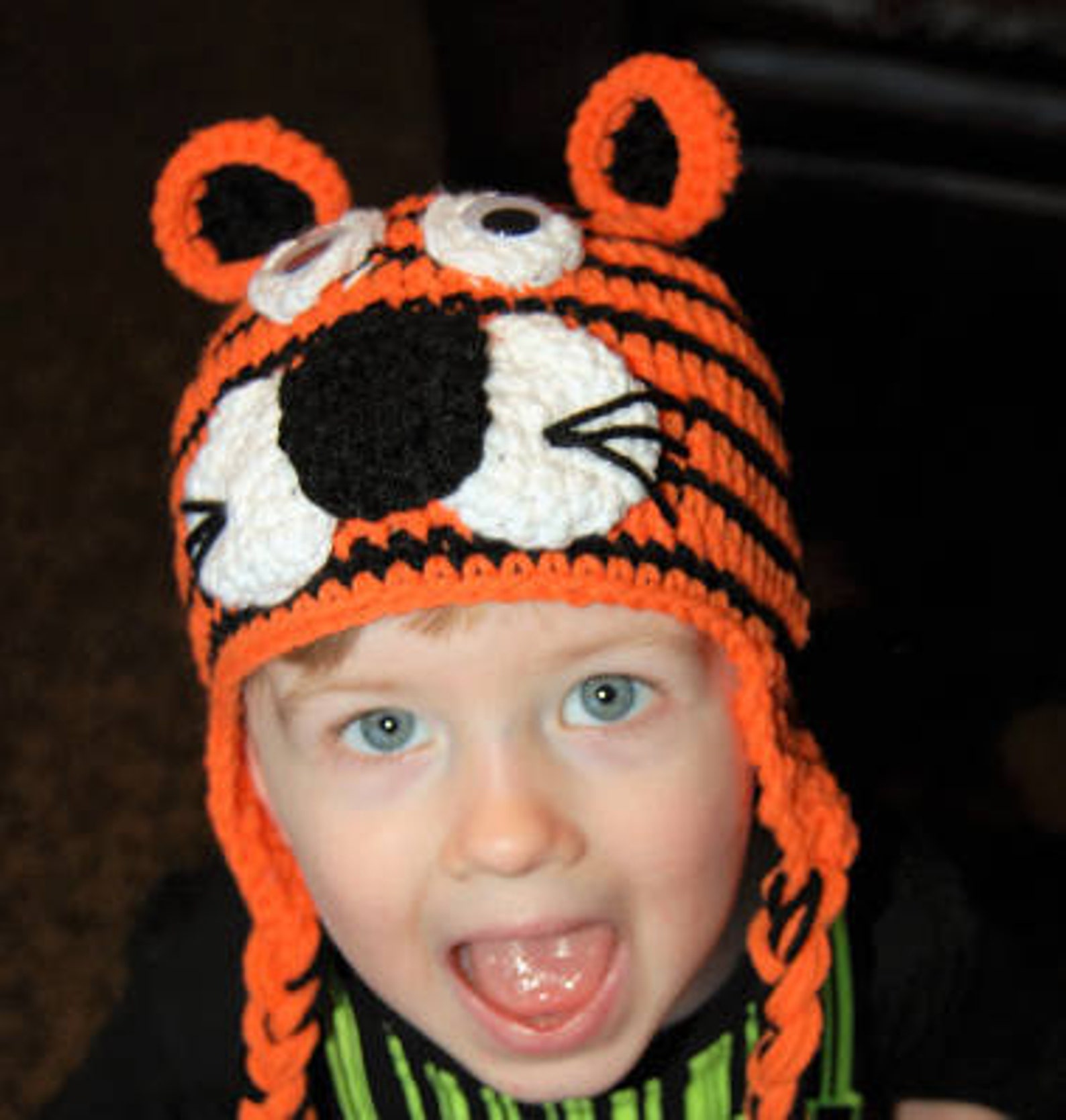 Kids tiger hat with ear flaps toddler tiger beanie toddler | Etsy