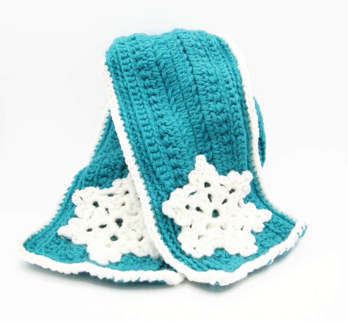 Snowflake Scarf and Hat Set Aqua and White Hat and Scarf | Etsy