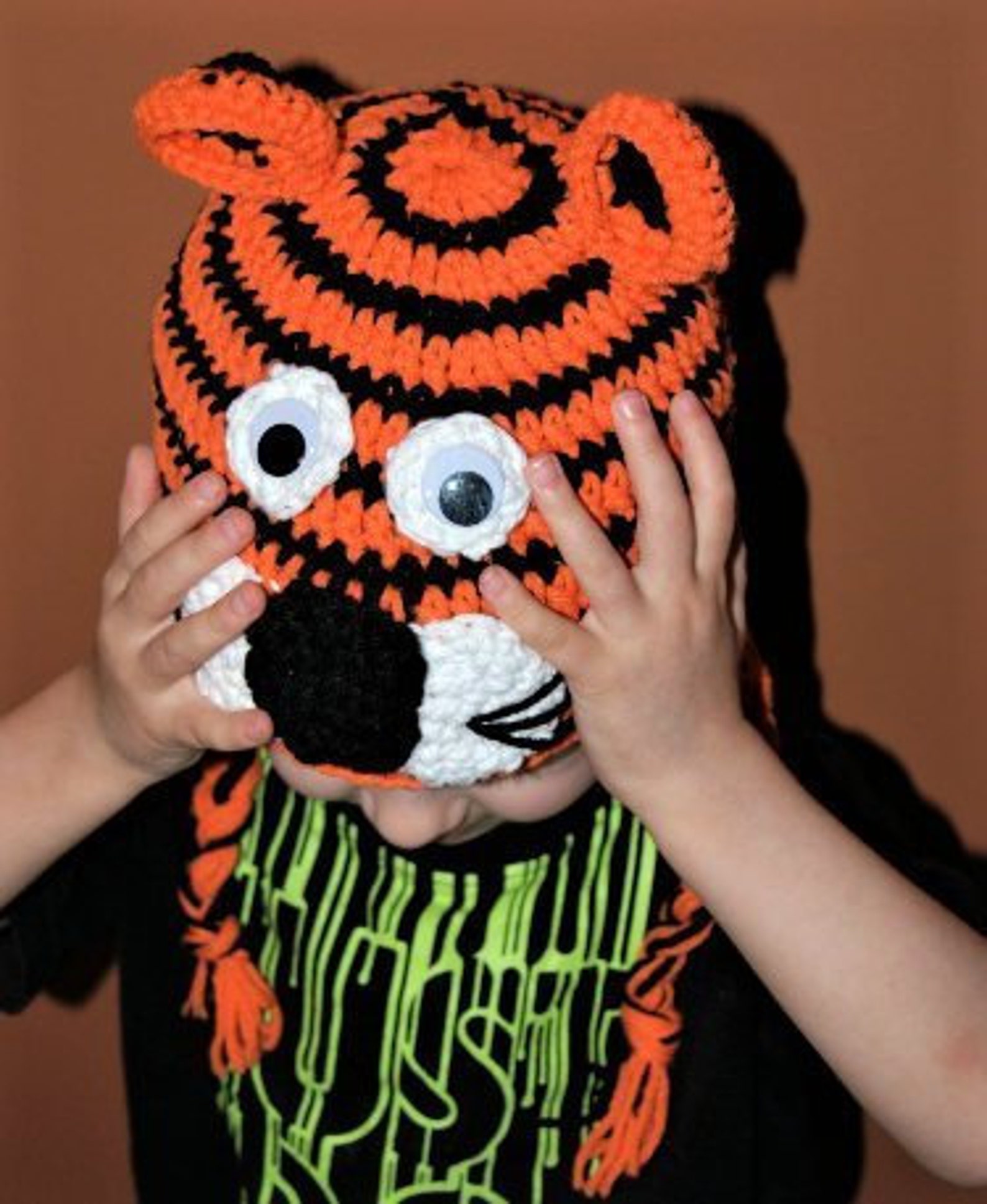 Kids tiger hat with ear flaps toddler tiger beanie toddler | Etsy
