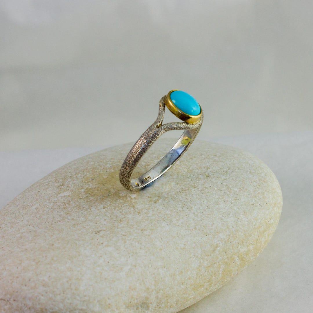 Sterling Silver 9ct Gold Turquose Ring | Handmade Natural Gemstone ...