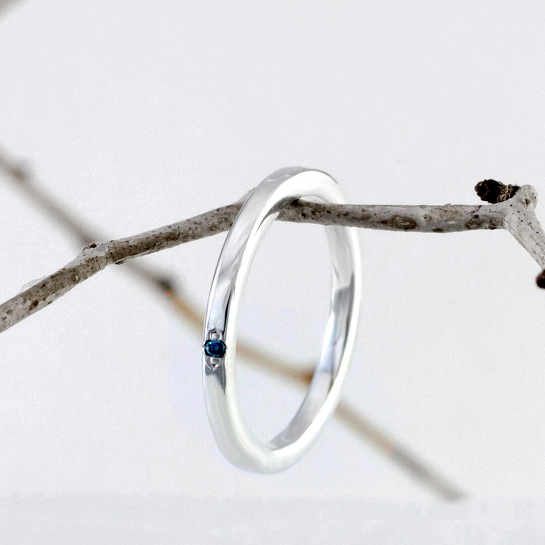 Blue Diamond Silver Ring, Minimalist Designer Ring, Handmade Modern ...