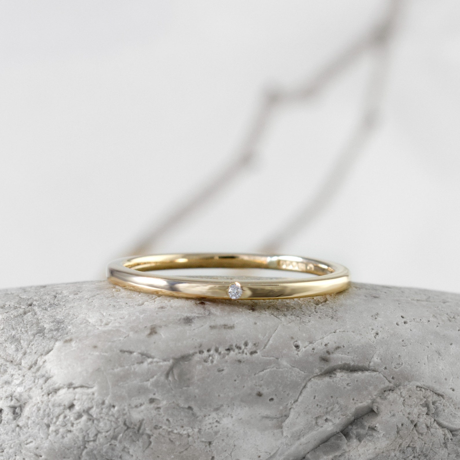 Diamond Gold Ring Minimalist Gold Wedding Band With Natural - Etsy UK
