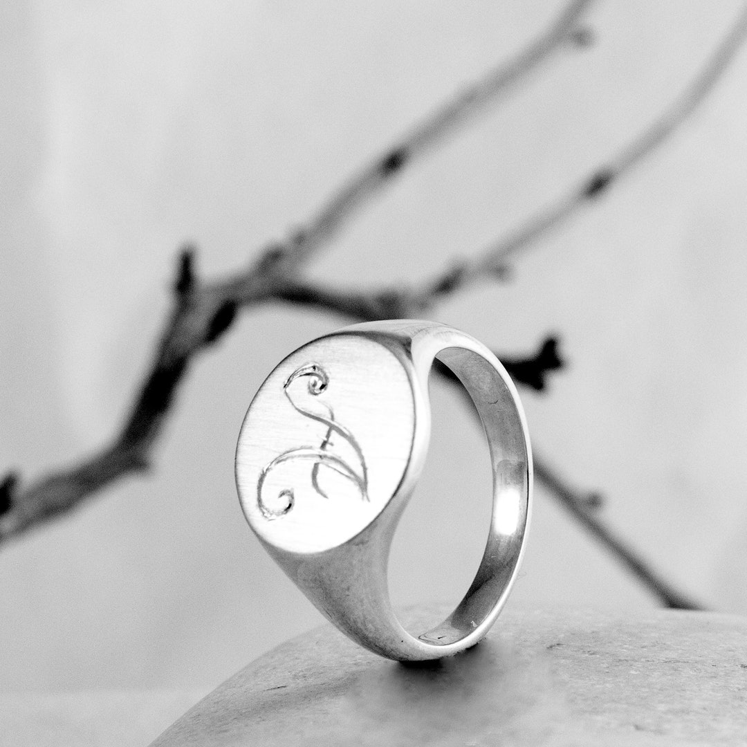 Signet Silver Men's Ring With Personalised Hand Engraved Initial by Nick Ovcinikov - Etsy