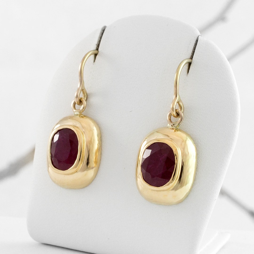 Gold Ruby Earrings, 14ct Gold Drop Earrings by Nick Ovchinikov - Etsy
