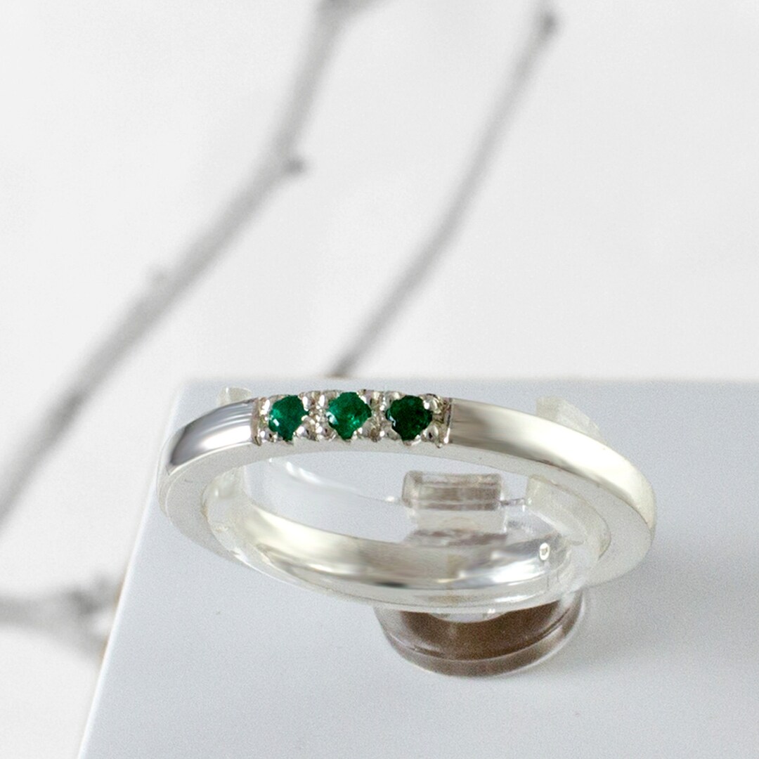 Anello d'oro smeraldo, smeraldi autentici a taglio brillante di qualità ...