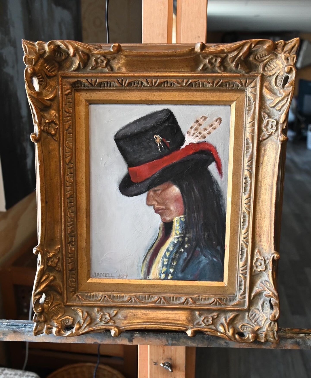 Top Hat Oil Painting in Gold Wood Frame - Etsy