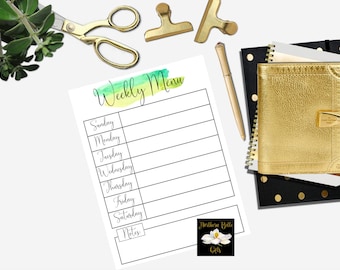 PRINTABLE Personal Weekly Menu Planner With Lined Paper for - Etsy