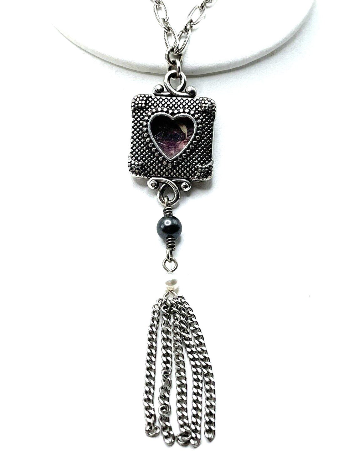 Brighton Silver Heart Picture Photo Holder Locket Tassel Toggle ...