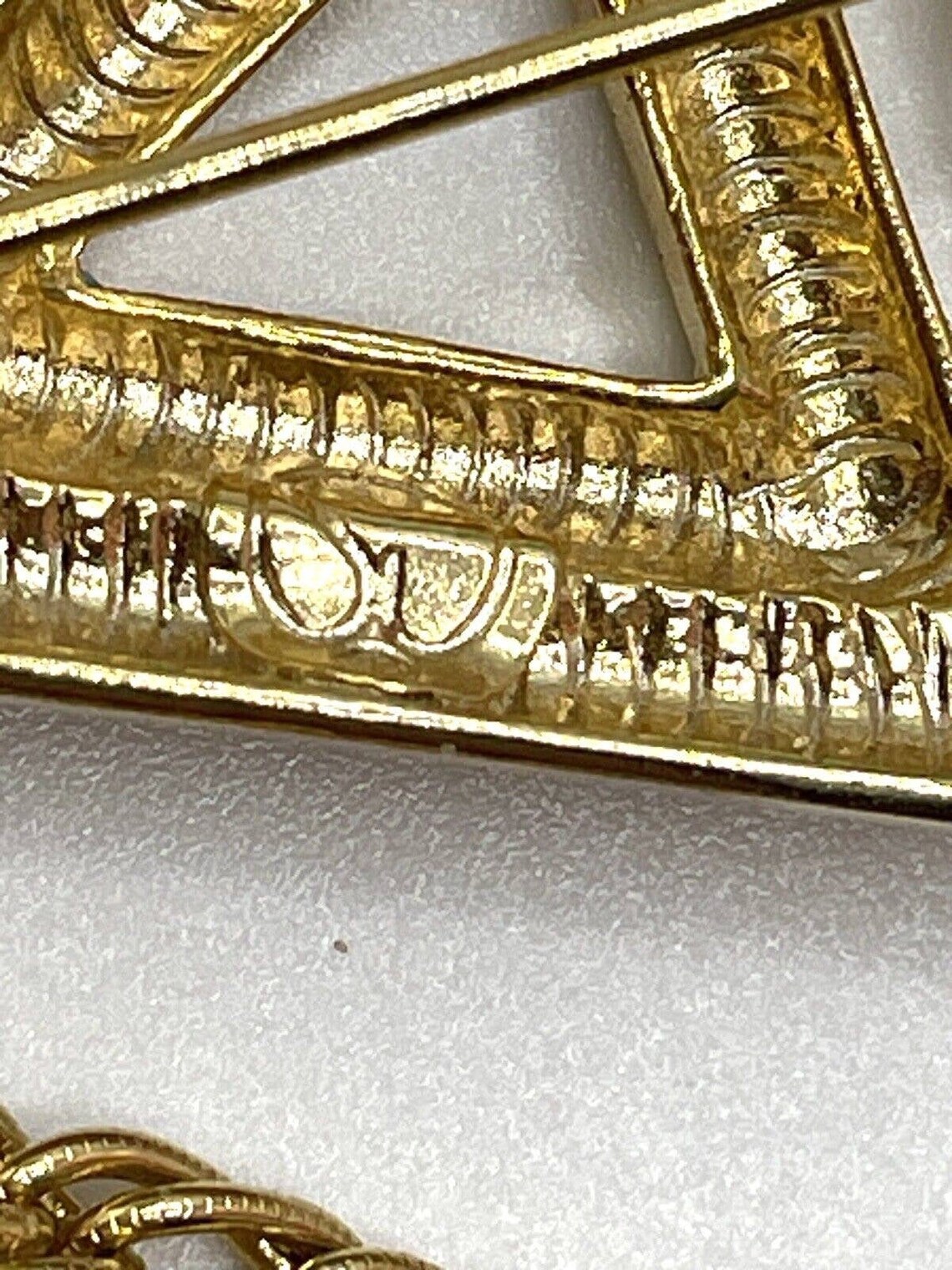 Art Deco Geometric Rhombus Chatelaine Polished Gold Brooch Pin Vintage ...