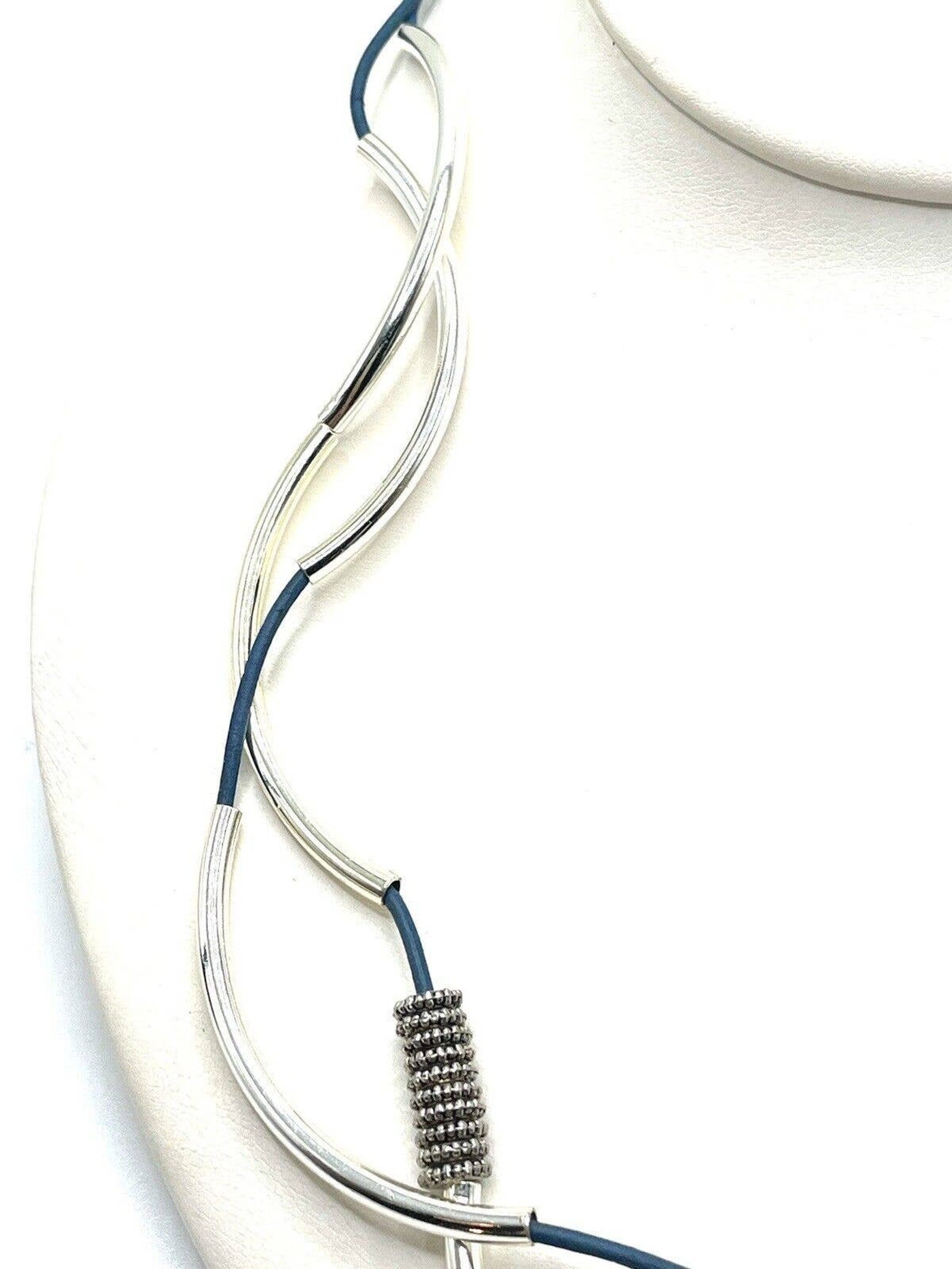 Lizzie James Convertible Necklace Bracelet Teal Leather Silver Wrap ...