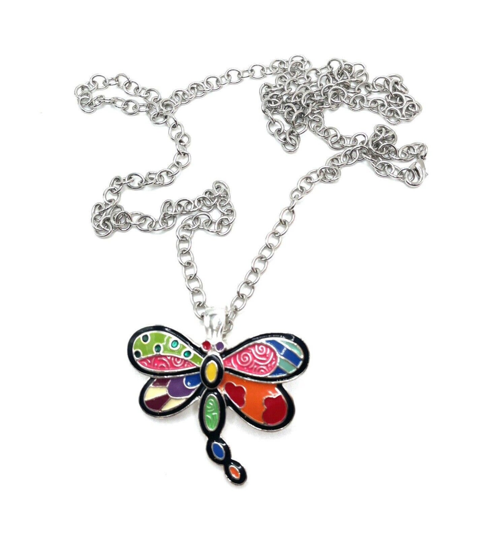 RMN Roman Pop Art Enamel Firefly Pendant Silver Necklace Colorful Large ...