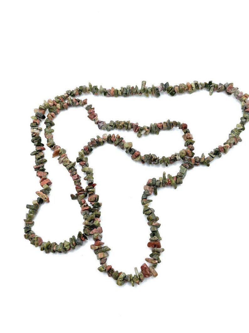 Unakite Jasper Chip Third Eye Chakra Necklace Healing Crystal Stone 17 ...