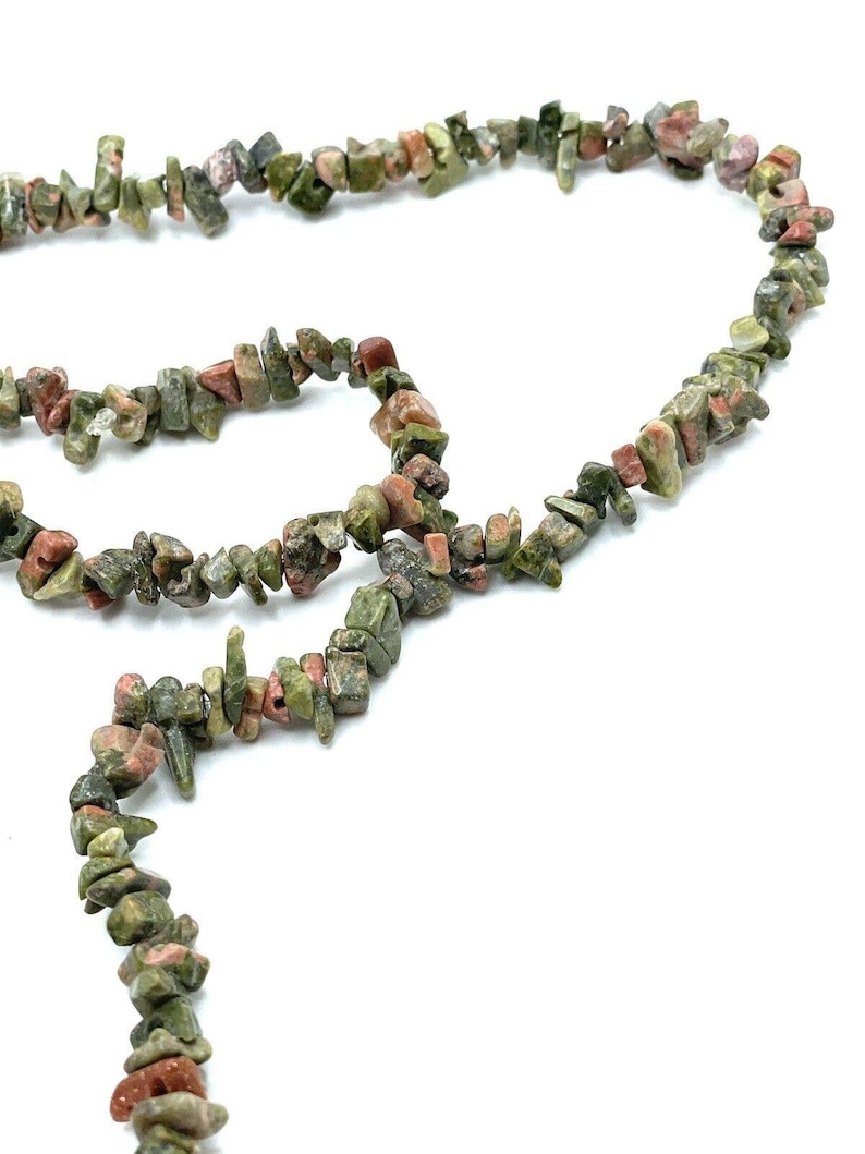 Unakite Jasper Chip Third Eye Chakra Necklace Healing Crystal Stone 17 ...