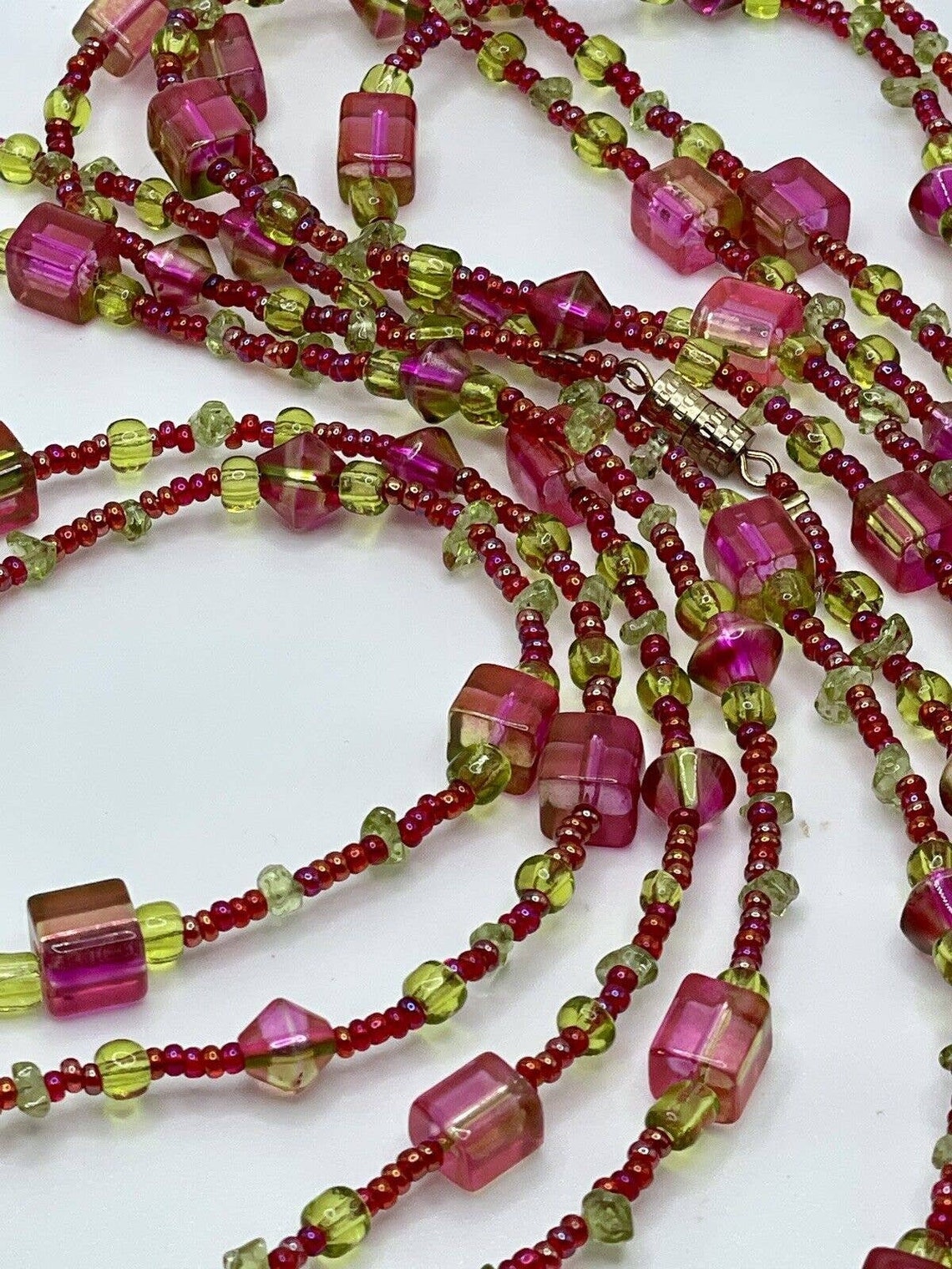 Antique Art Deco Hot Pink Neon Green AB Crystal Cube Flapper Necklaces ...