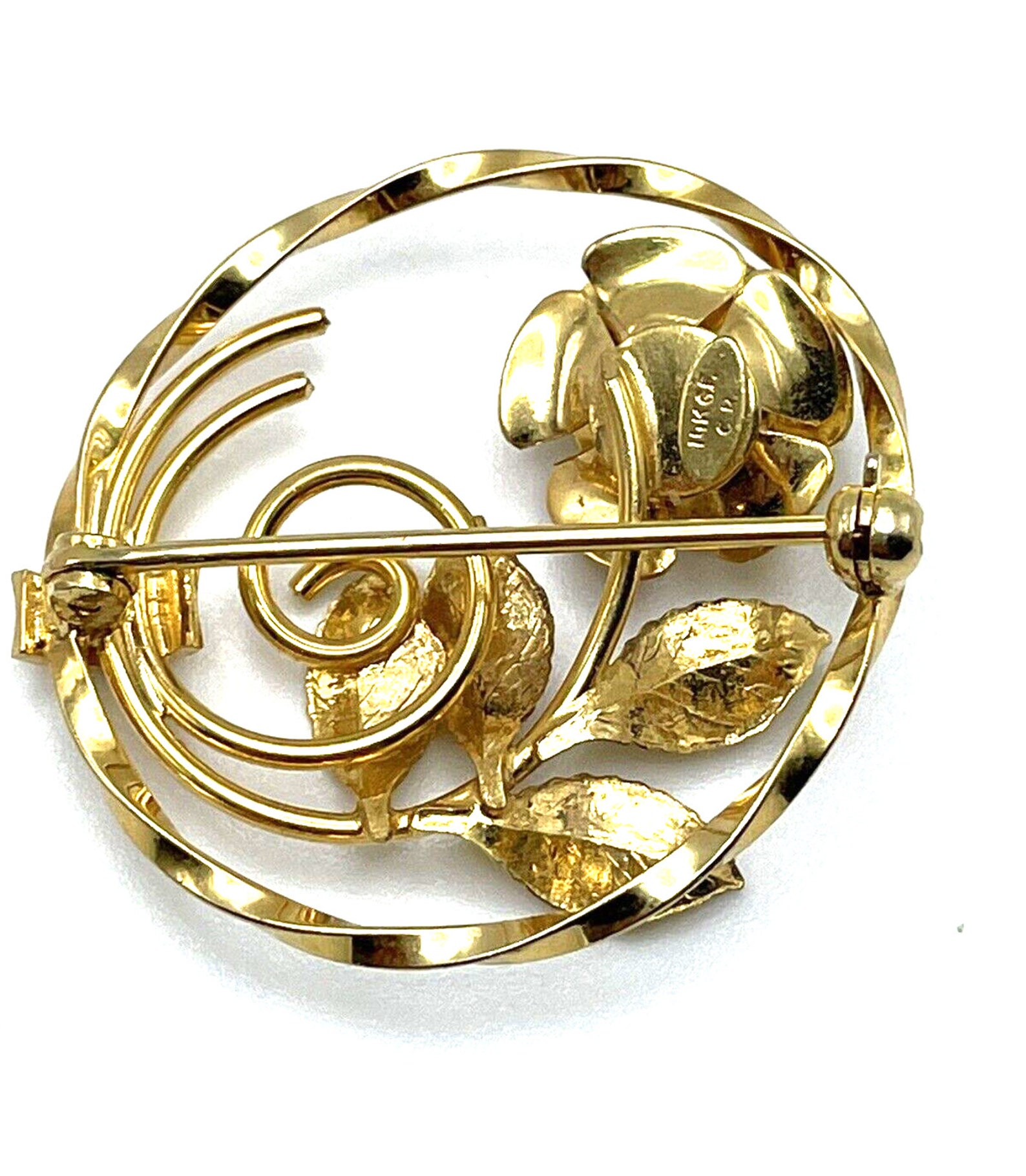 Charles Reis 14k GF Gold Long Stem Rose Spiral Round Brooch - Etsy