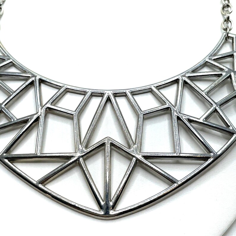 Brutalist Modernist Silver Geometric Angles Bib Collar Necklace Statement 1990s - Etsy