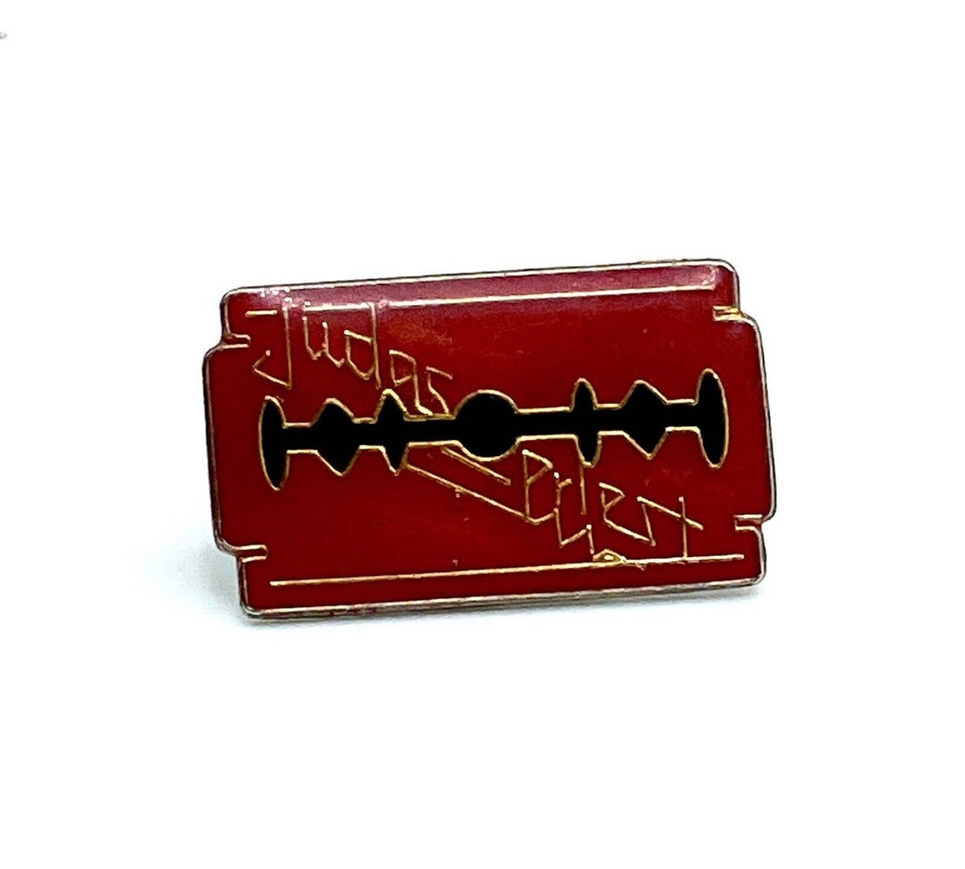 Judas Priest Vintage 1980s Red Razor Pinback Enamel Badge Rob Halford ...