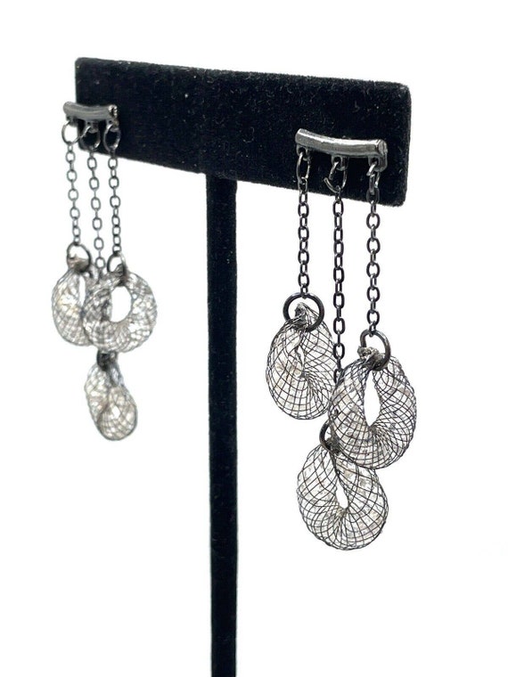Mid Century Modern Pewter Rock Crystal Mesh Tri Drop … - Gem