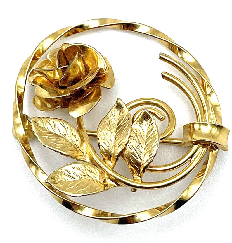 Charles Reis 14k GF Gold Long Stem Rose Spiral Round Brooch - Etsy