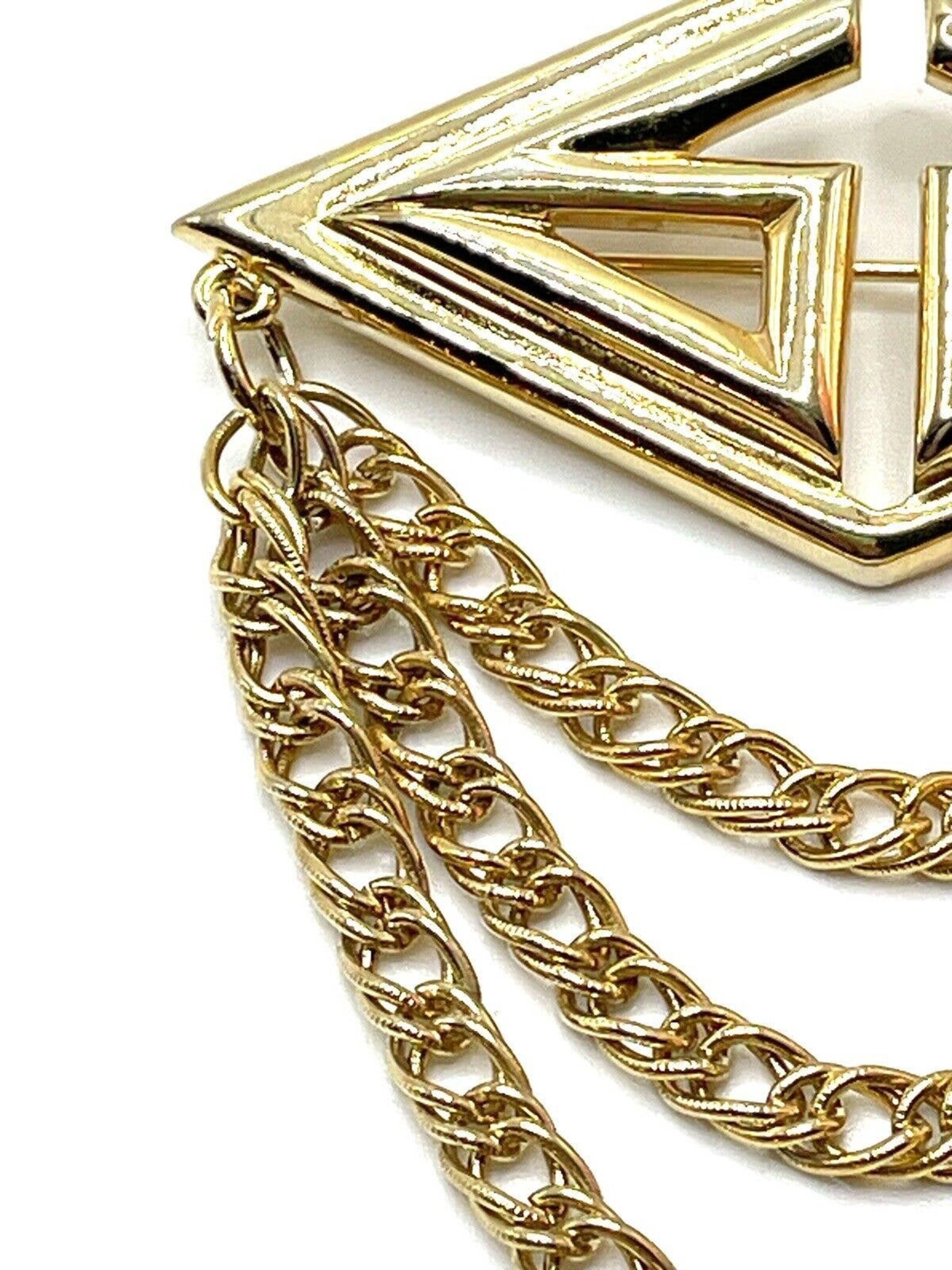 Art Deco Geometric Rhombus Chatelaine Polished Gold Brooch Pin Vintage ...