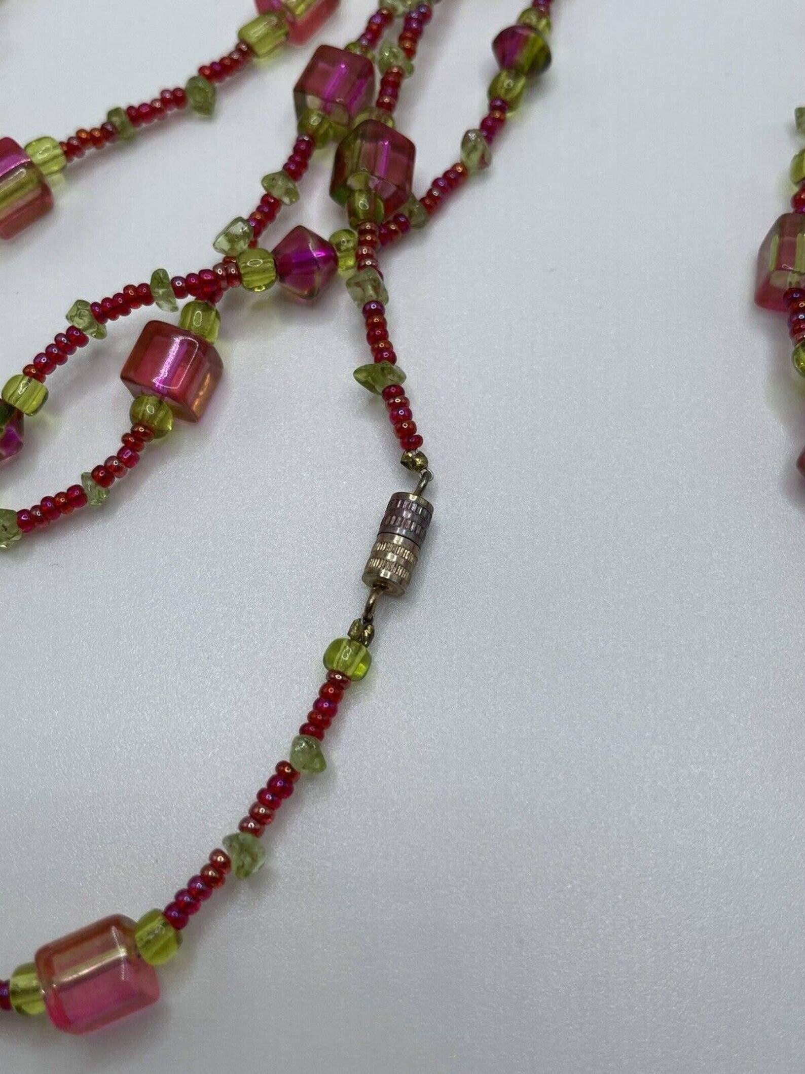 Antique Art Deco Hot Pink Neon Green AB Crystal Cube Flapper Necklaces ...