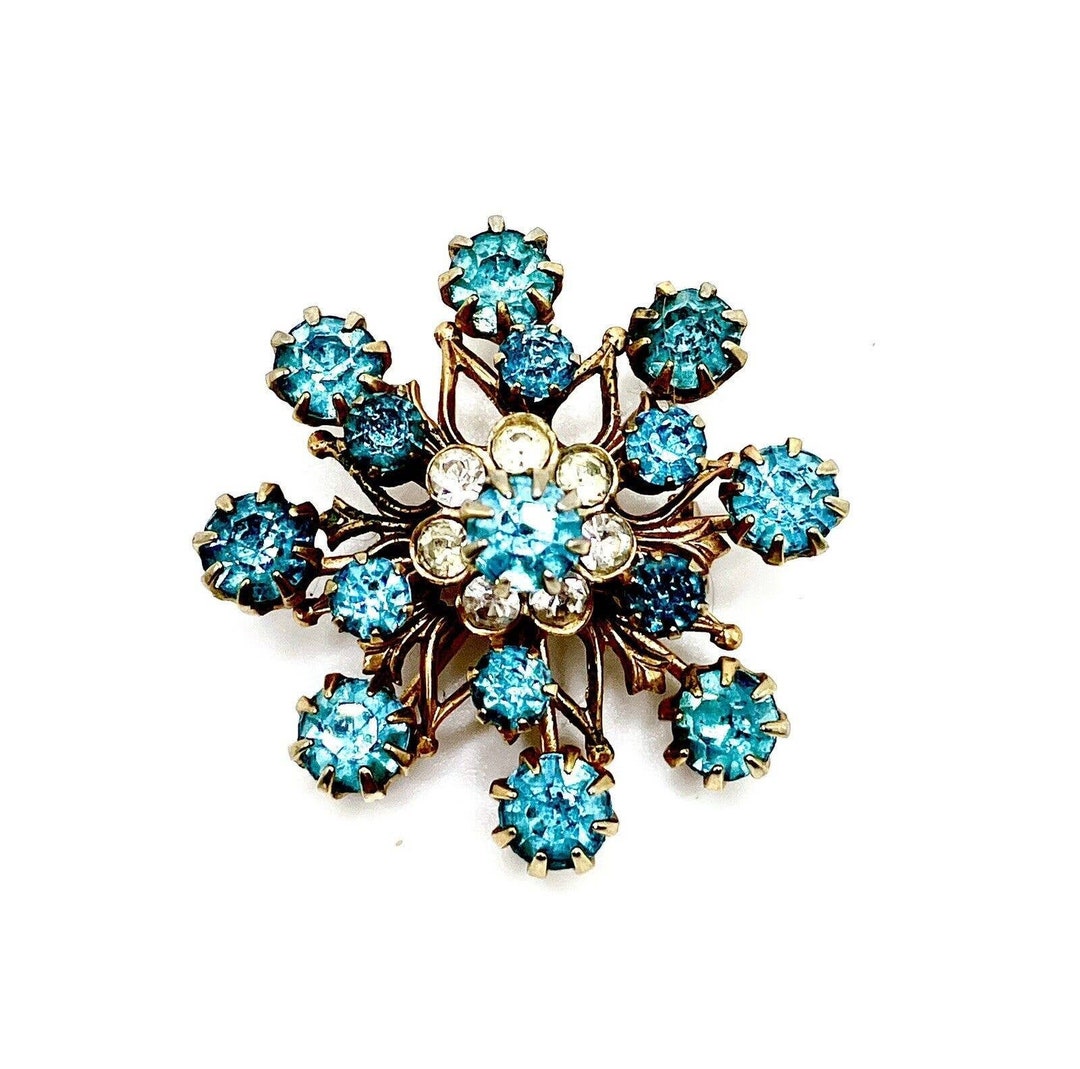 Vintage Beau Jewels 3D Flower Teal Blue Rhinestone Starburst Brooch ...