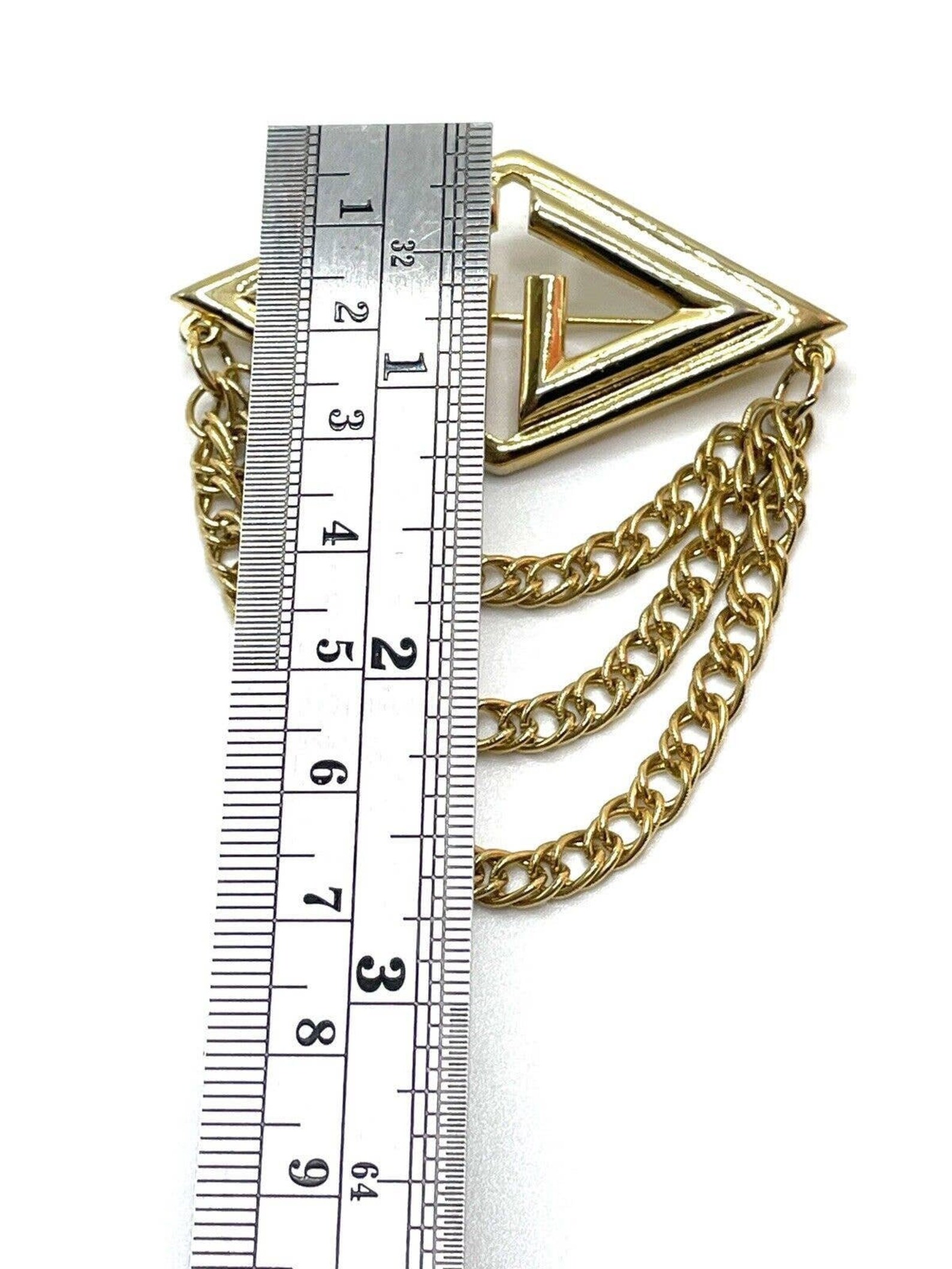 Art Deco Geometric Rhombus Chatelaine Polished Gold Brooch Pin Vintage ...